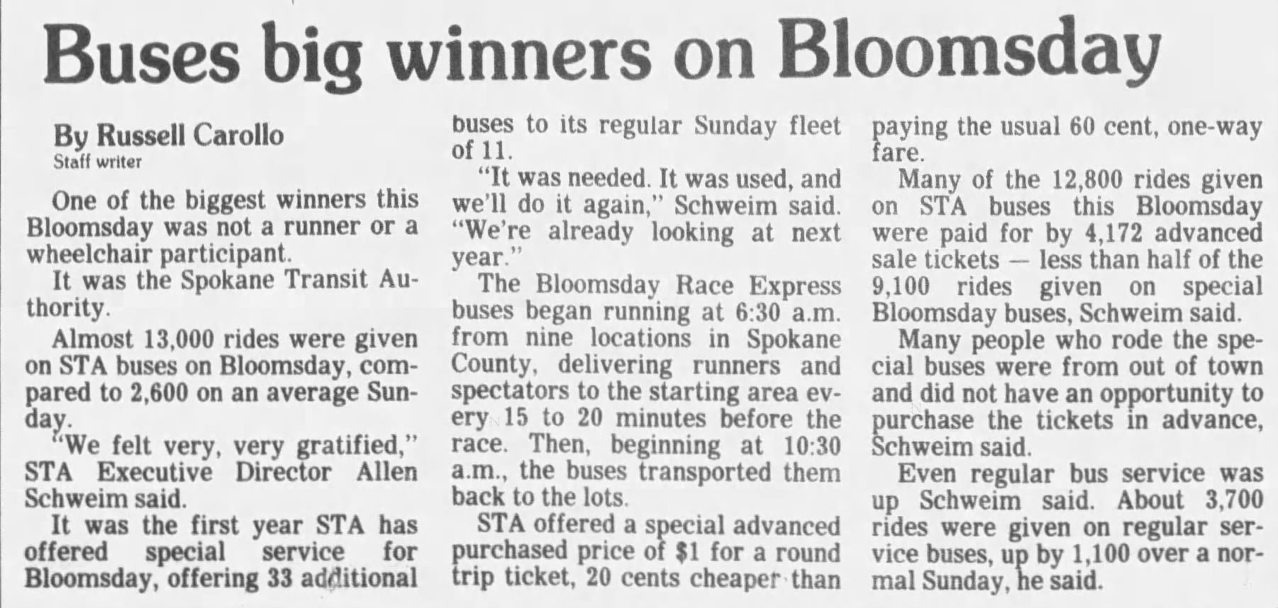 CEO Corner: Bloomsday's Biggest Winner - Spokane Transit Authority